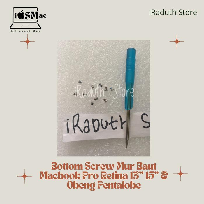 Jual Bottom Screw Mur Baut Macbook Pro Retina 13” 15” & Obeng Pentalobe ...