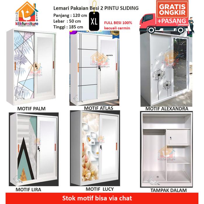 Promo Lemari Pakaian Besi Pintu Kaca Sliding XL VECTOR 120 Cicil 0% 3x ...