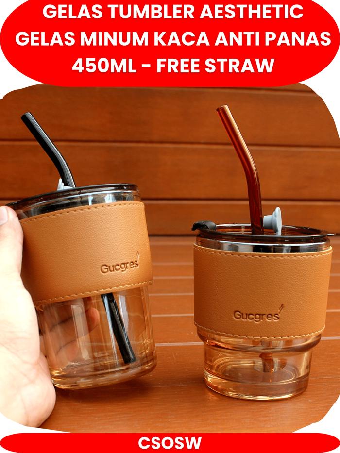 Jual Gelas Tumbler Aesthetic Gelas Minum Kaca Anti Panas 450ml - Free Straw - Kab. Tangerang ...
