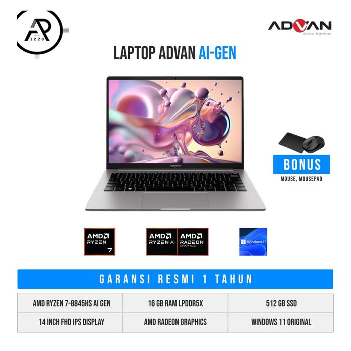 Jual Advan Laptop AI Gen Ryzen 7 8845HS AMD Ryzen AI IPS 100% sRGB 16GB ...
