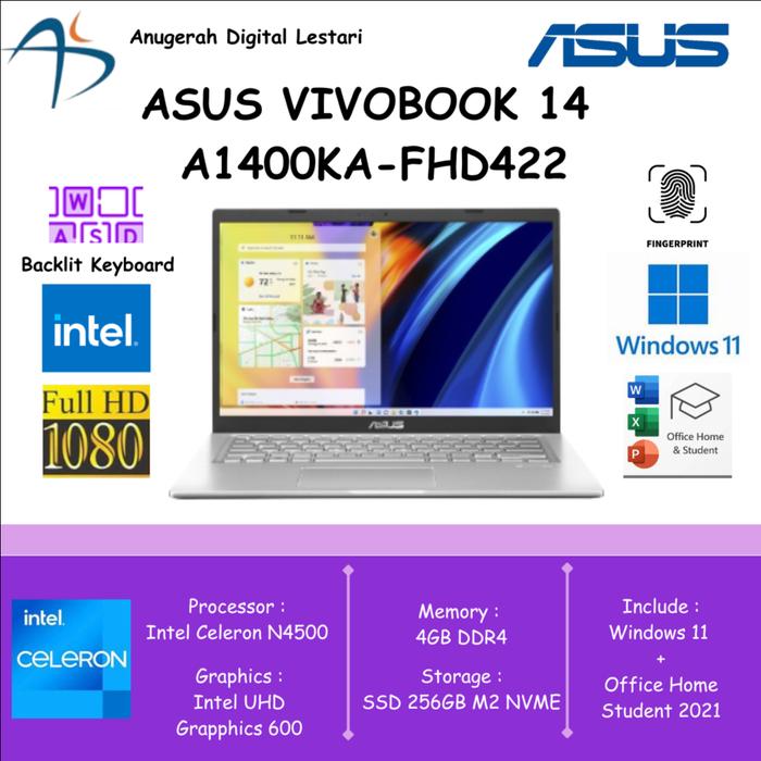 Promo Asus Vivobook 14 A1400KA FHD422 - N4500 4GB SSD 256GB WIN11 OHS ...