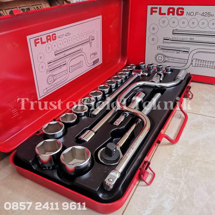 Jual Kunci Shock Set 1/2 Inch 25 Pcs FLAG Socket Wrench 12 PT Original ...