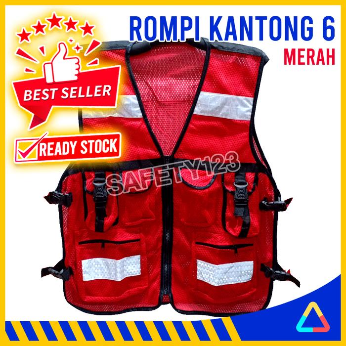 Promo Rompi Jaring 6 Kantong Safety Vest Scotlite Scotlight Merah ...