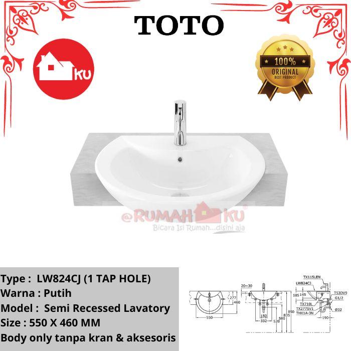 Promo Wastafel TOTO LW824CJ Semi Recessed Lavatory 1 Tap Hole Body Only ...