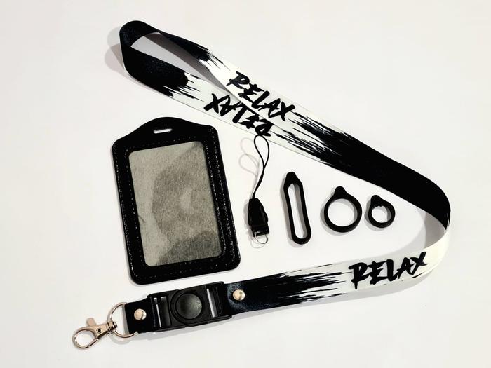 Jual Lanyard Premium Relax hitam putih FREE Case Gantungan Karet Oring ...