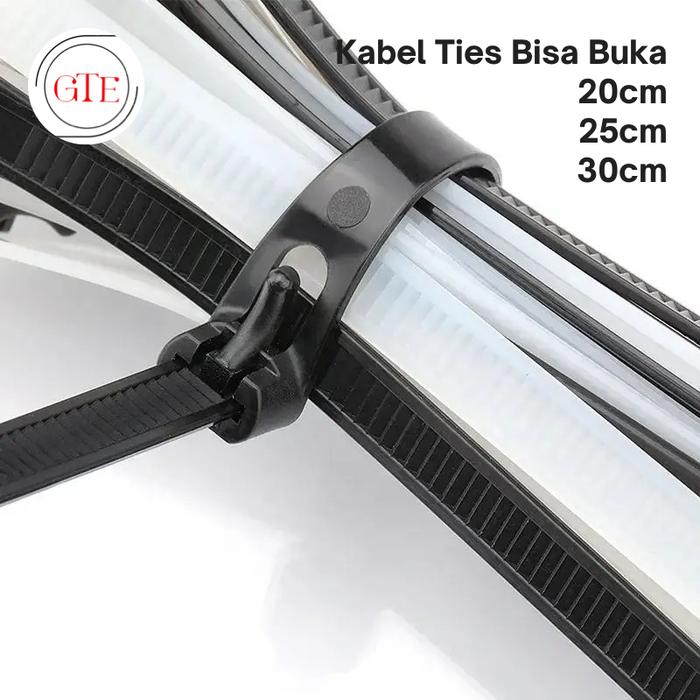 Jual Kabel Ties Bisa Buka / Reusable Cable Ties Murah 20cm / 25cm / 30cm Warna Hitam Dan Putih ...