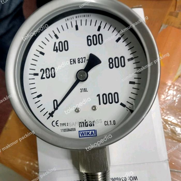 Jual pressure gauge 1000 mbar size 2.5 inch drat 1/4 bottom connection - Jakarta Barat - sumber ...