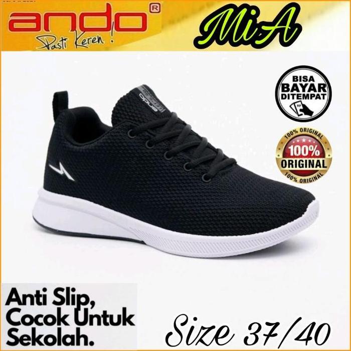 Jual ANDO Sepatu Snaekers Cewek Cowok Sekolah Kuliah Kerja Black White ...