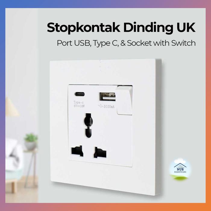 Jual Perlengkapan Listrik Stop Kontak Dinding UK 2 Port USB Type-C ...