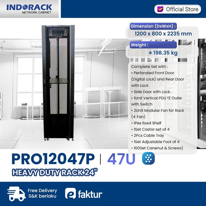 Promo Indorack PRO12047P Heavy Duty Rack 47U Depth 1200mm PRO Series ...