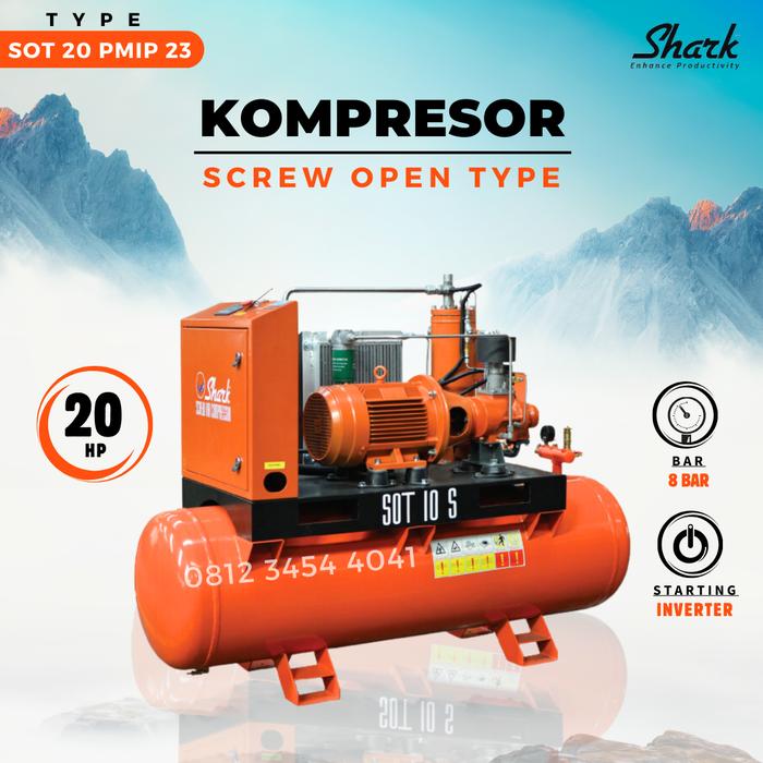 Jual Air Compressor Screw 20 Hp type Open 16 Bar SHARK SOT-20 - 8 BAR ...