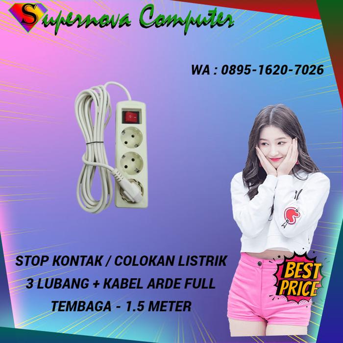 Jual Stop Kontak / Colokan Listrik 3 Lubang + Kabel Arde Full Tembaga - 1.5 Meter - Jakarta ...