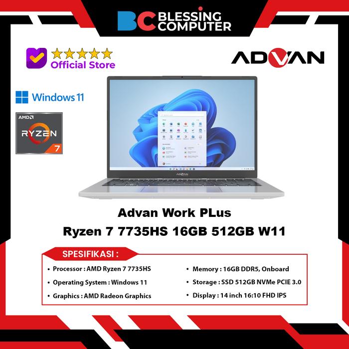 Promo Advan Work PLus Ryzen 7 7735HS 16GB 512GB W11 Silver Cicil 0% 3x ...