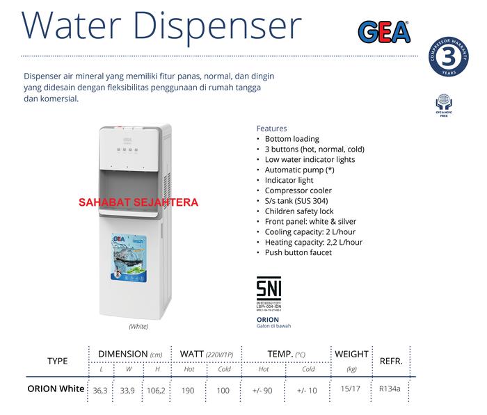 Jual Water Dispenser GEA ORION WHITE Dispenser Air Galon Bawah ...