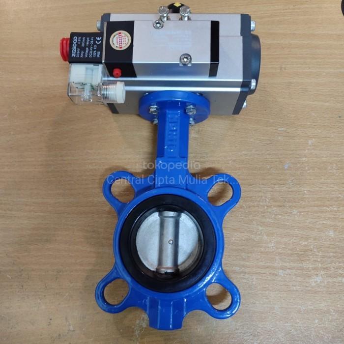Jual Butterfly Valve 3" inch Pneumatic Actuator+ Solenoid Cast iron DN ...