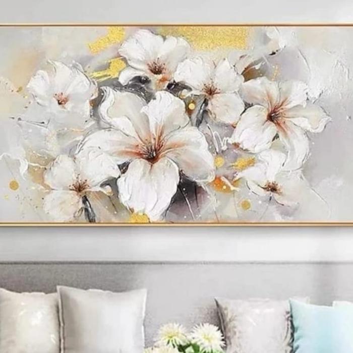 Jual lukisan bunga lily lukisan timbul hiasan dinding besar - 60x120cm ...