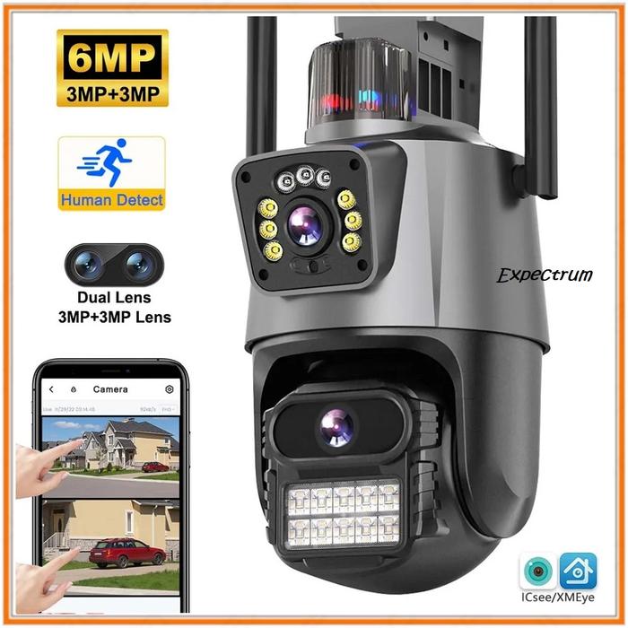 Jual IP Camera / IPCAM Outdoor ICSEE 6MP 2 Lens, Dual Lights 10 LED ...