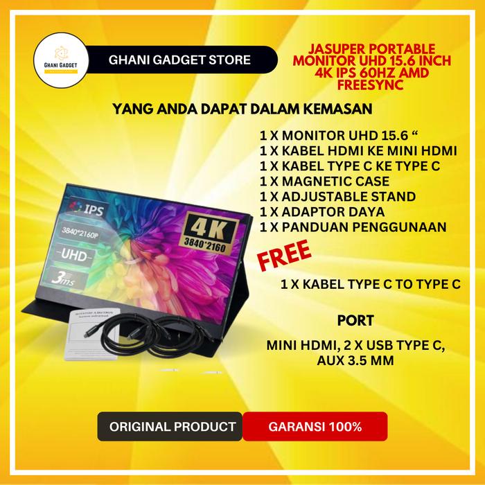 Jual Monitor Portable UHD 15.6 Inch Layar Portabel JASUPER 4K IPS 60Hz ...
