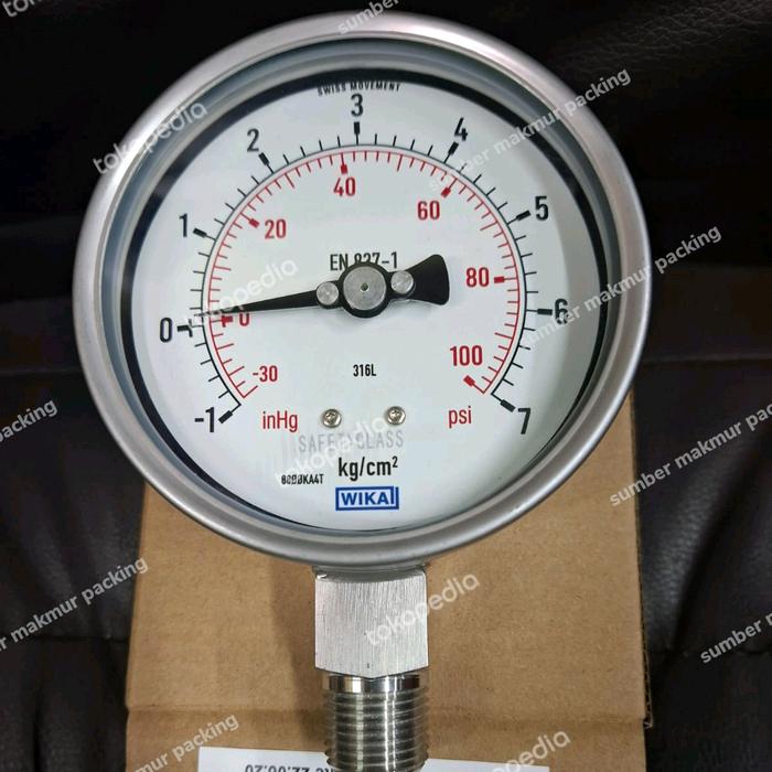 Jual pressure gauge 4 inch 7 Kg/cm² 100 psi full stainless wika ...