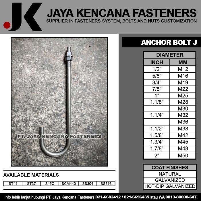 Jual Anchor Bolt J / Angkur M20 x 485 mm (ST37 / ST41 / S45C) - ST41 ...
