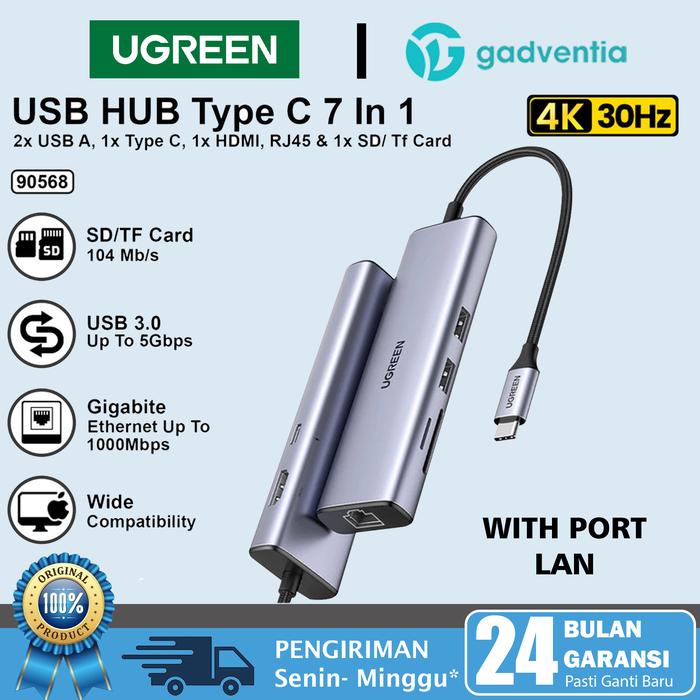 Jual UGREEN Adapter HUB 7IN1 USB Type C To HDMI 4K USB 3.0 SD Card PD 100W - 90568 - 7 IN 1 ...