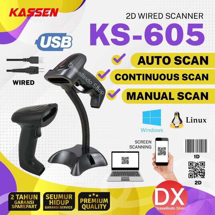 Jual Barcode Scanner 2D KASSEN KS-605 with STAND USB KS605 - Kota ...