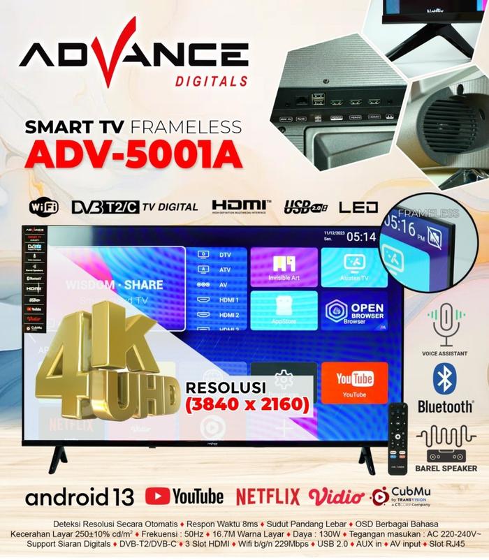 Jual Advance Android 13 Smart TV Frameless 50" inch ADV 5001A ...