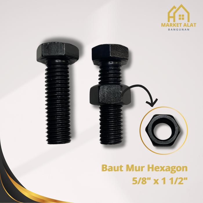 Jual Baut Mur Hexagon 5/8 x 1 1/2 UNC Baja Hitam 8.8 Kunci 24 / Full Set Baut Hex Besi Hitam ...