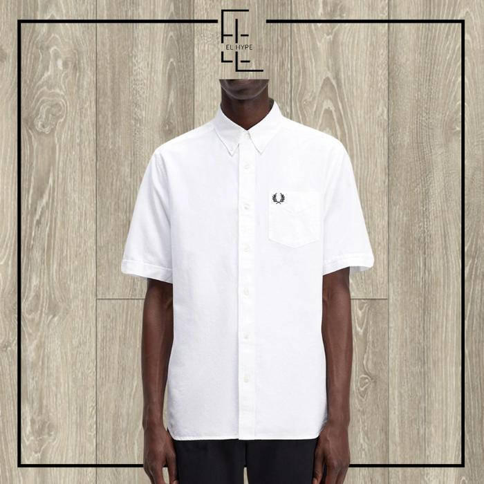 Promo Fred Perry Shirt Oxford Short Sleeve Black Logo White Original ...