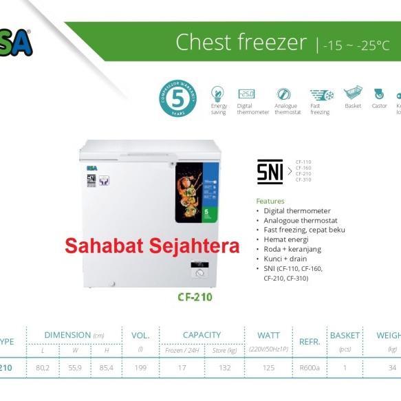Jual Chest Freezer Kapasitas 199 Liter RSA TIPE CF-210 / CF 210 / CF210 ...