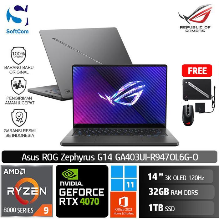 Promo Asus ROG GA403UI R947OL6G R9 8945HS/32GB/1TB SSD/RTX4070/14" 3K 120Hz/W11 Zephyrus G14 ...