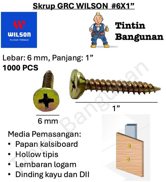 Jual Skrup GRC 6x1” (6x1 inch) WILSON Sekrup GRC Kalsiboard Kalsi Board ...
