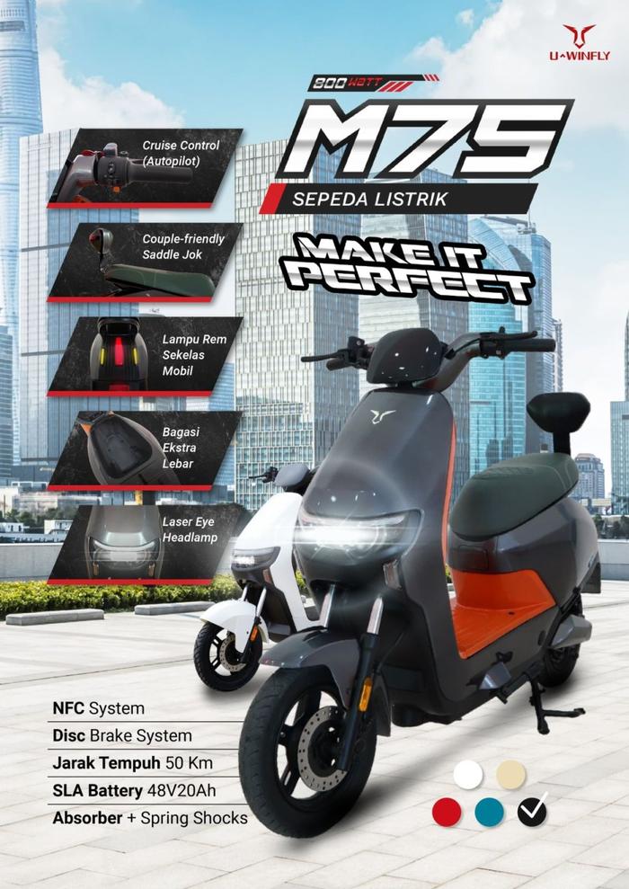 Jual Sepeda Listrik Uwinfly M75 800W SLA 48V20Ah Sepeda Listrik M75 ...