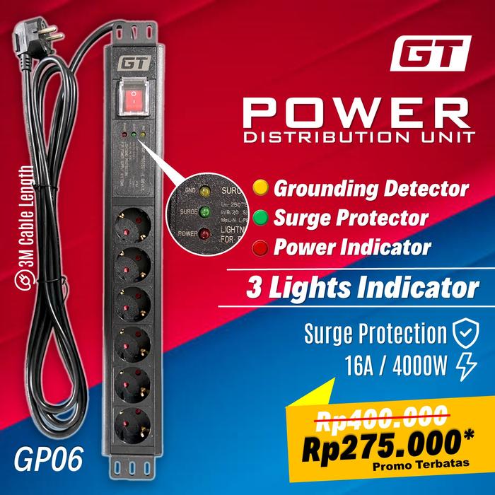 Promo PDU 6 OUTLET GT RACK GP06 COLOKAN LISTRIK STOP KONTAK RAK SERVER 1.5U - Jakarta Utara ...