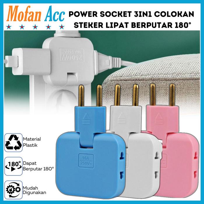 Promo Power Soket 3in1 Socket Extension Plug In Stop Kontak Colokan Steker Lipat 180° - Jakarta ...