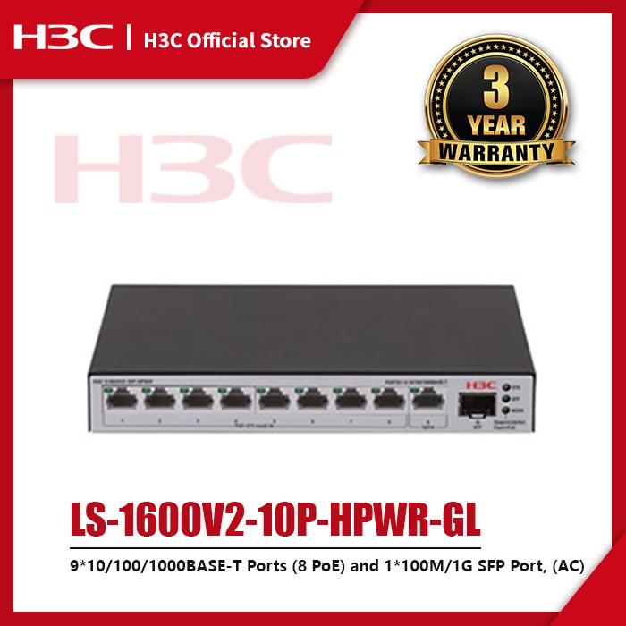 Promo H3C S1600V2-10P-HPWR L2 Ethernet Switch with 9*10/100/1000BASE-T Ports (8 PoE+ Ports ...