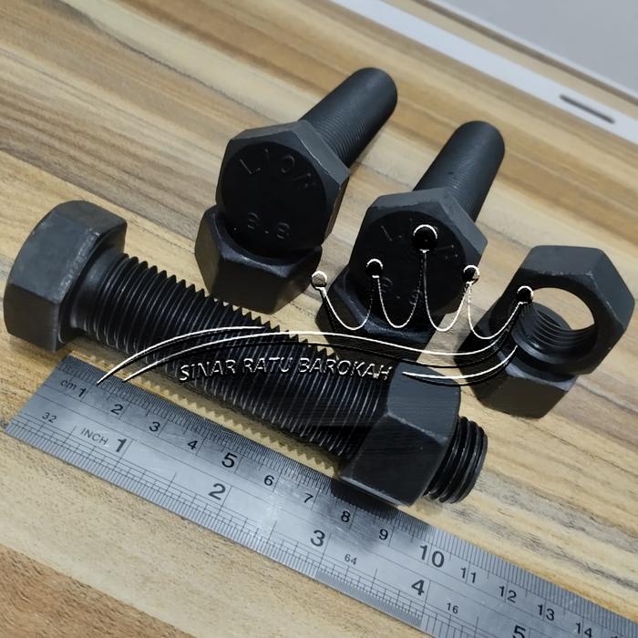 Jual BAUT MUR BAJA M22X100 FULL DRAT PANJANG 10CM KUNCI 32 10 CM BAUD M22 X 100 GRADE 8.8 HTB ...