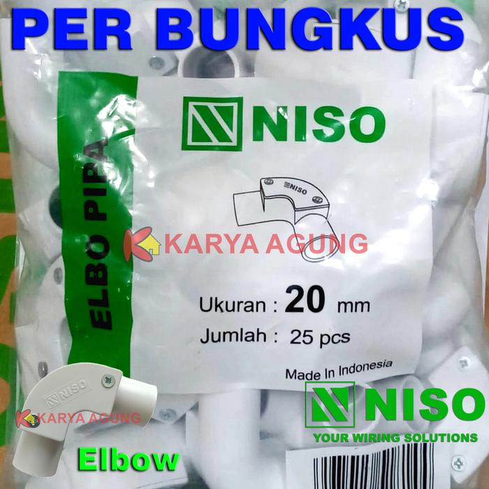 Jual Elbow Pipa Conduit Listrik NISO 20mm Putih PER BUNGKUS / Knee PVC ...