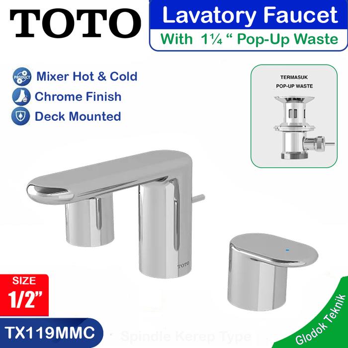 Jual TOTO Kran wastafel Lavatory Faucet with Pop-Up Waste TX119MMC ...