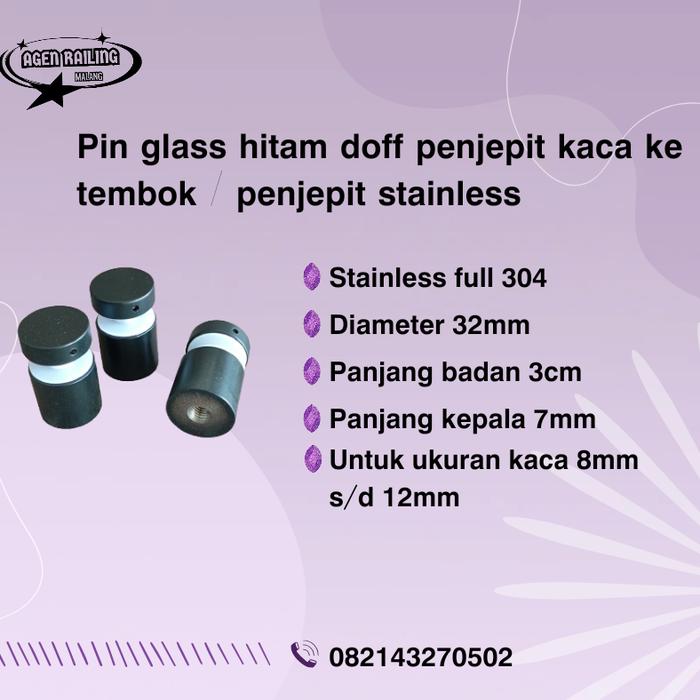 Jual Pin glass hitam doff penjepit kaca ke tembok - Kota Malang ...