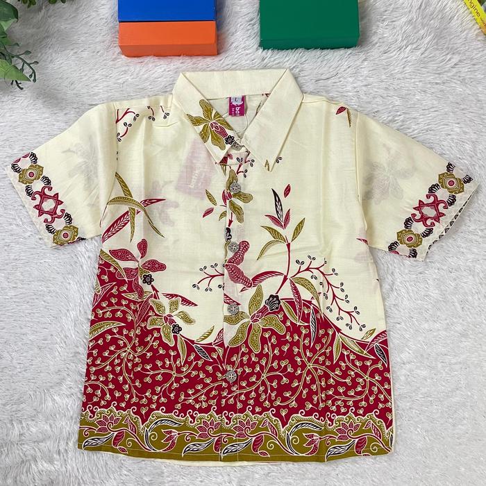 Jual Esther Kemeja Batik Anak Rama Putih Gading Motif Iwantirta Bunga ...
