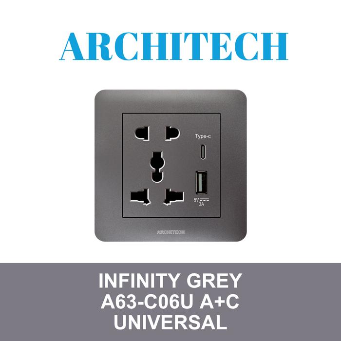 Jual ARCHITECH INFINITY A63-C06U A+C GREY Stop Kontak - Universal USB A+C - Jakarta Utara ...