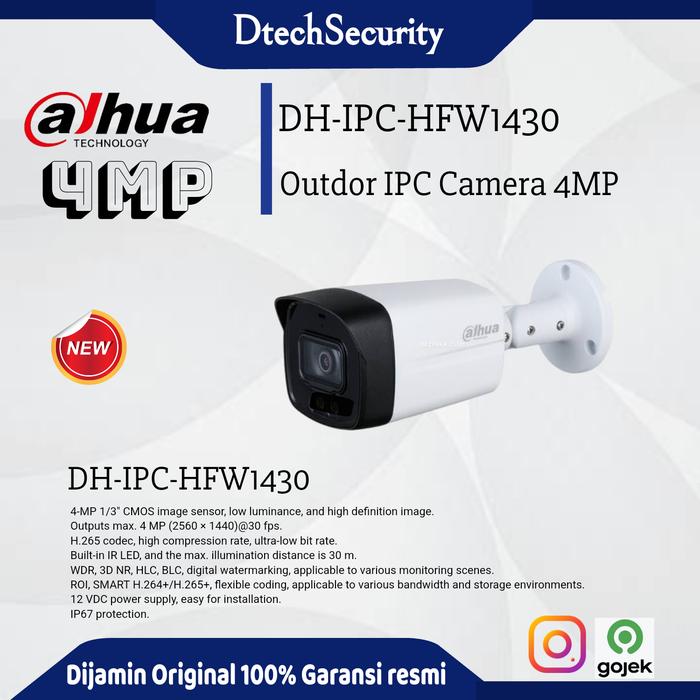 Promo DAHUA IPC-HFW-1430 4MP / IP CAMERA DAHUA OUTDOR 4MP H.265 SUPPORT ...