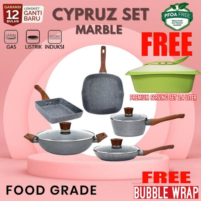 Jual Cypruz Paket Pan Induksi Marble Cookware Set 5 Pcs Wajan Penggorengan - Kab. Tangerang ...