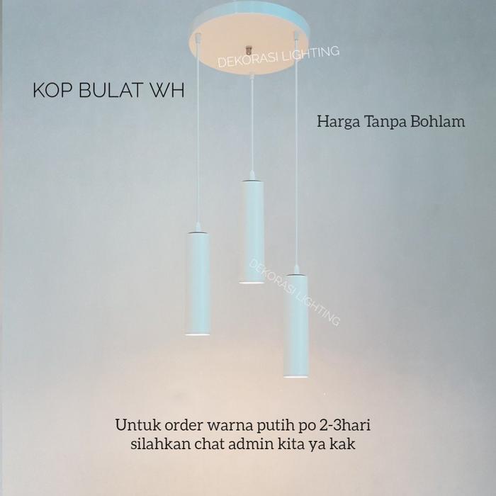 Jual lampu gantung sorot 3in1 minimalis meja makan void bulat panjang decor - kop bulat WH ...