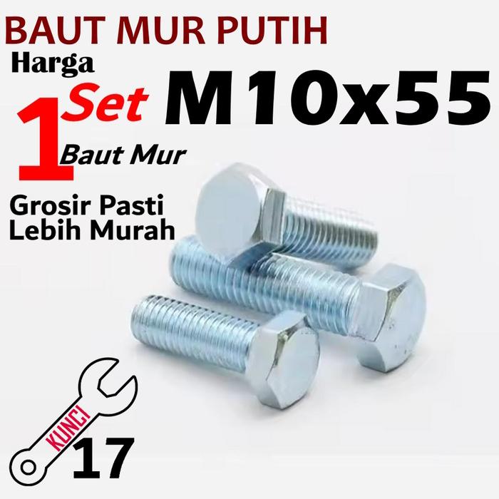 Jual Baut Mur Putih Hex M10x55 5cm Besi Galvanis BMP Hexagon Kunci 17 M10 - Kota Tangerang ...