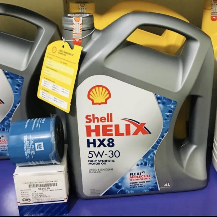 Jual Oli mesin shell helix HX8 5W-30 4L / paket filter oli chevrolet ...