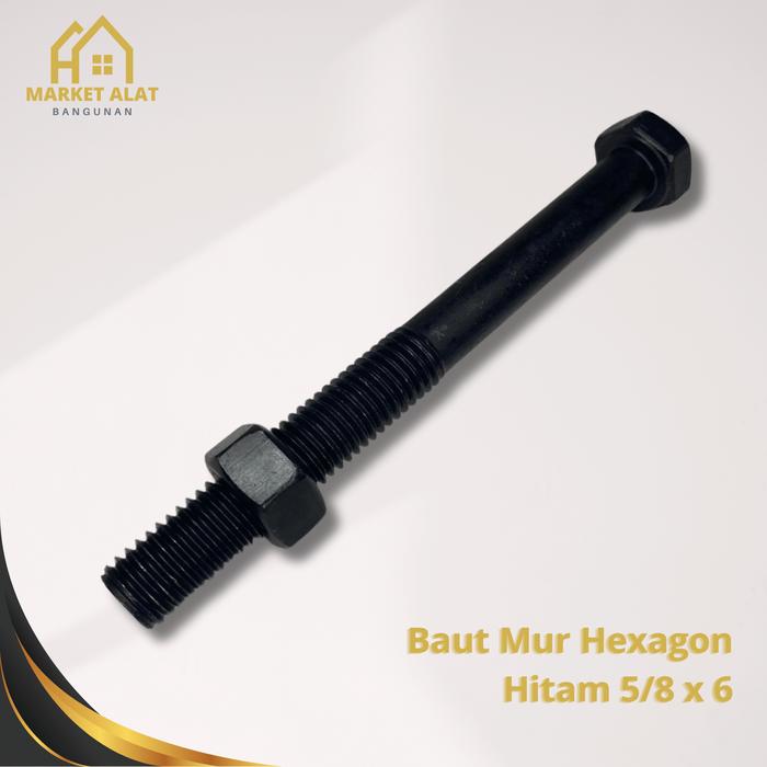 Jual Baut Mur Hexagon 5/8 x 6 UNC Baja Hitam 8.8 Kunci 24 / Full Set ...