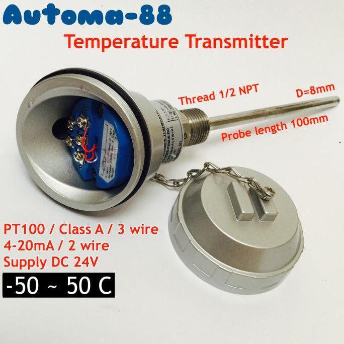 Jual TEMPERATURE SENSOR TRANSMITTER 4-20MA RTD PT100 1/2 NPT PROBE ...