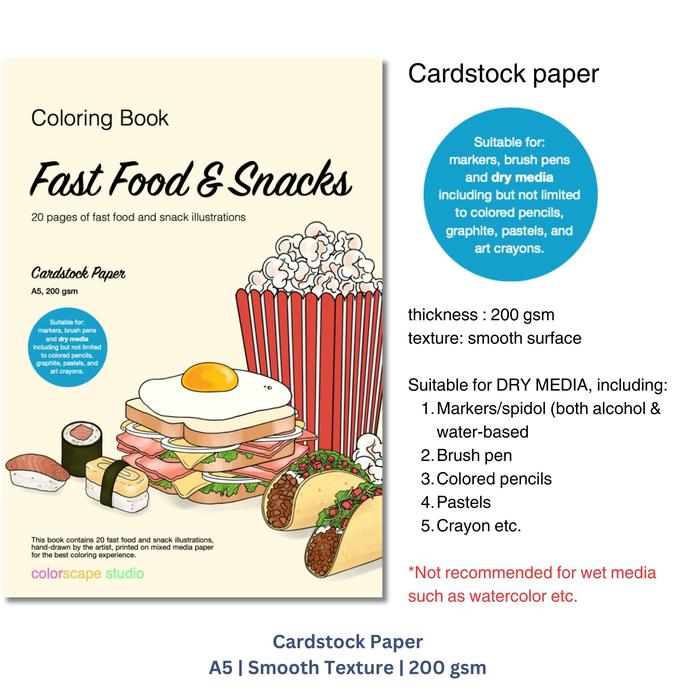 Jual Watercolor & Mixed Media Coloring Book - Fast Food & Snacks ...